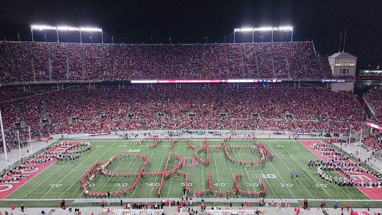 The Ohio State and Alumni band combine to perform Quad Script Ohio