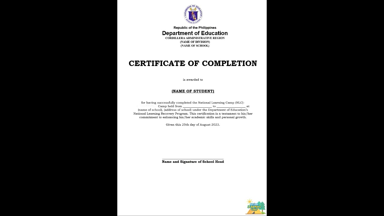 NLC Certificate of Completion Template