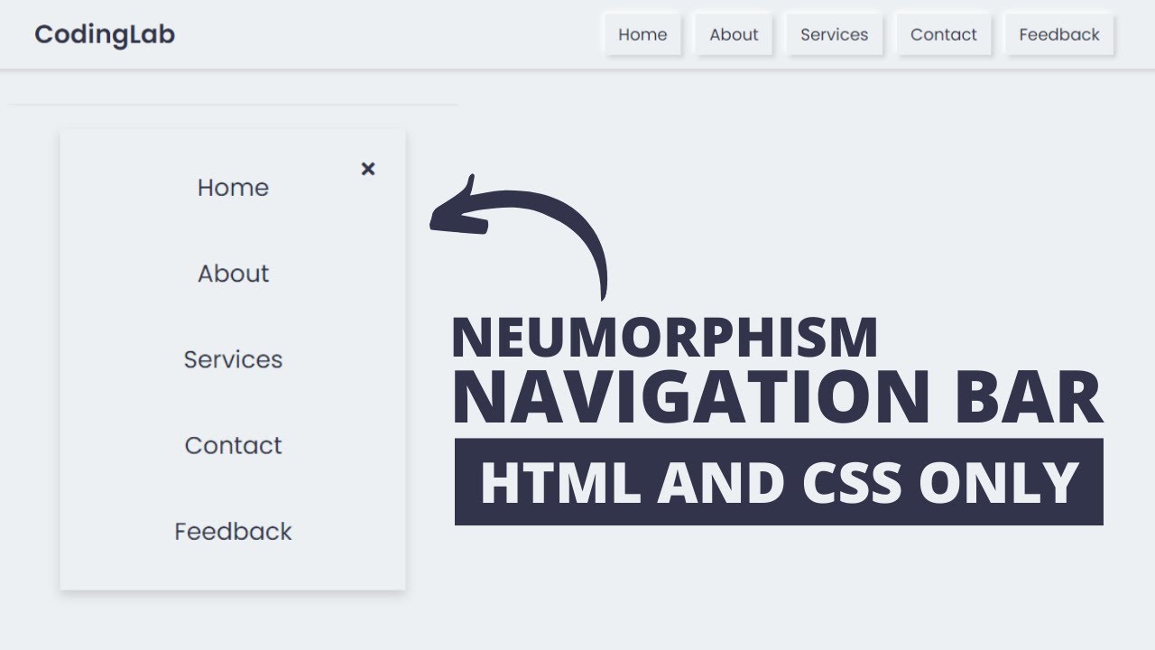 Responsive Navigation Menu Bar using HTML CSS | Neumorphism UI