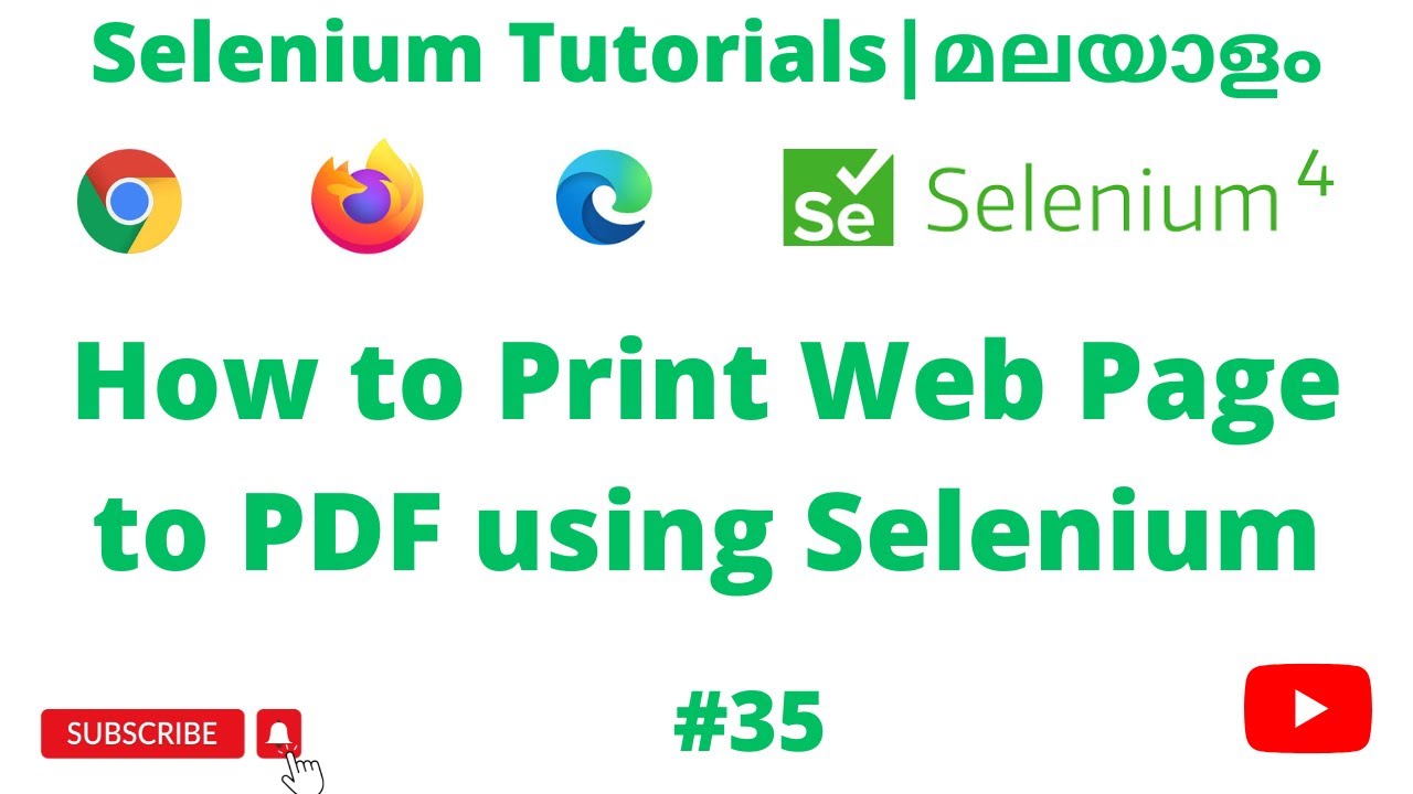 Print Web Page to PDF Selenium | Selenium 4 Tutorials | Selenium Beginners Java | Malayalam | #35