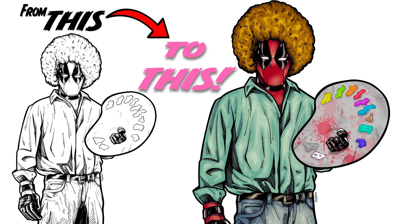 How to Color Your Art - Full Photoshop  Process Tutorial - Deadpool  Bob Ross Cosplay