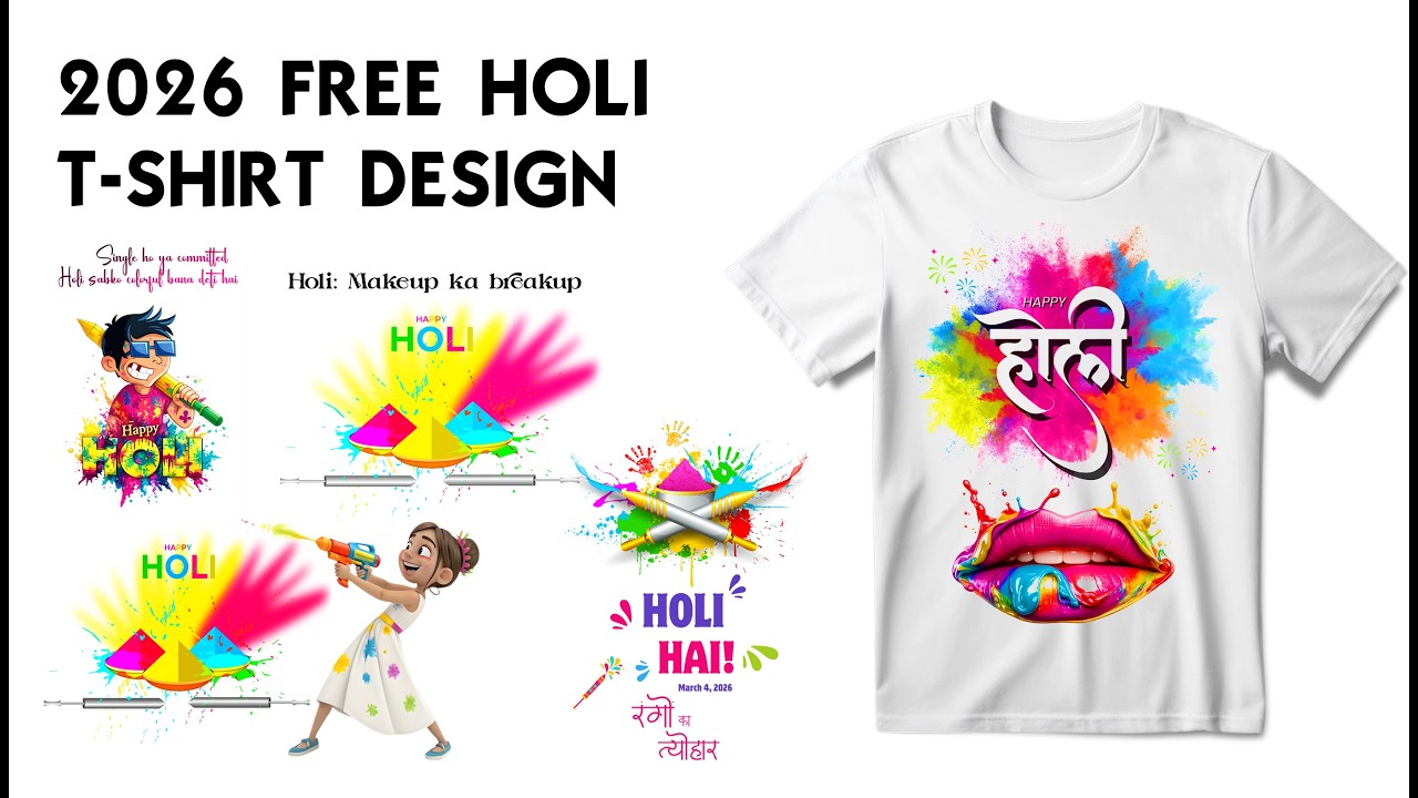 Holi T-Shirt Design PSD Free Download  Editable PNG File