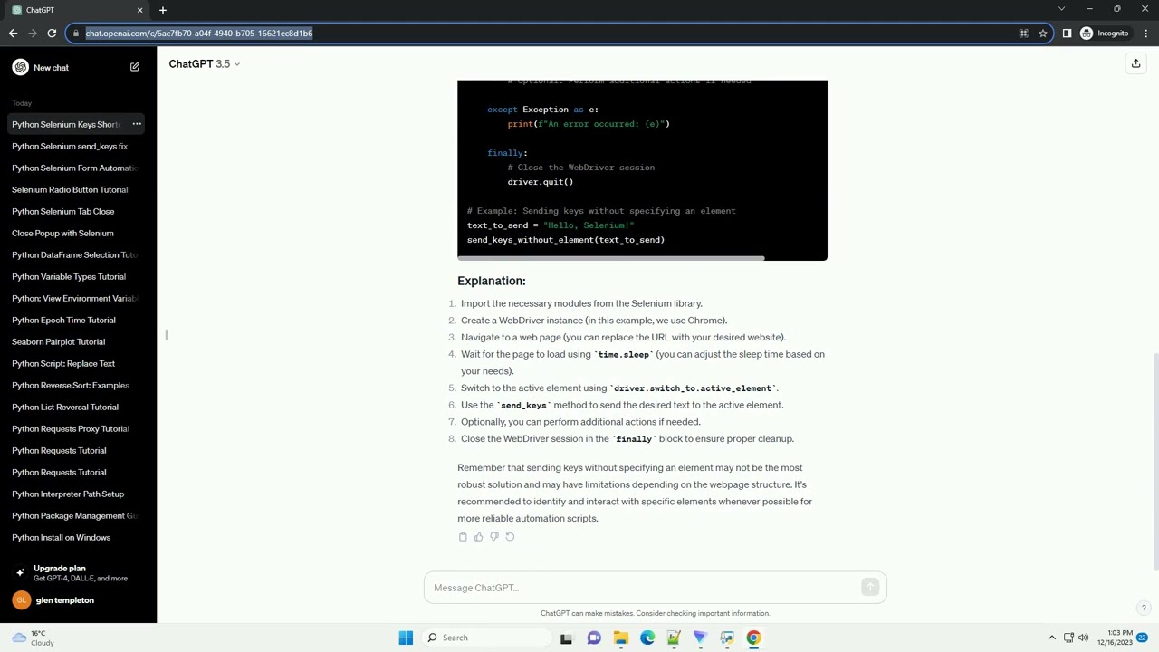 python selenium send keys without element