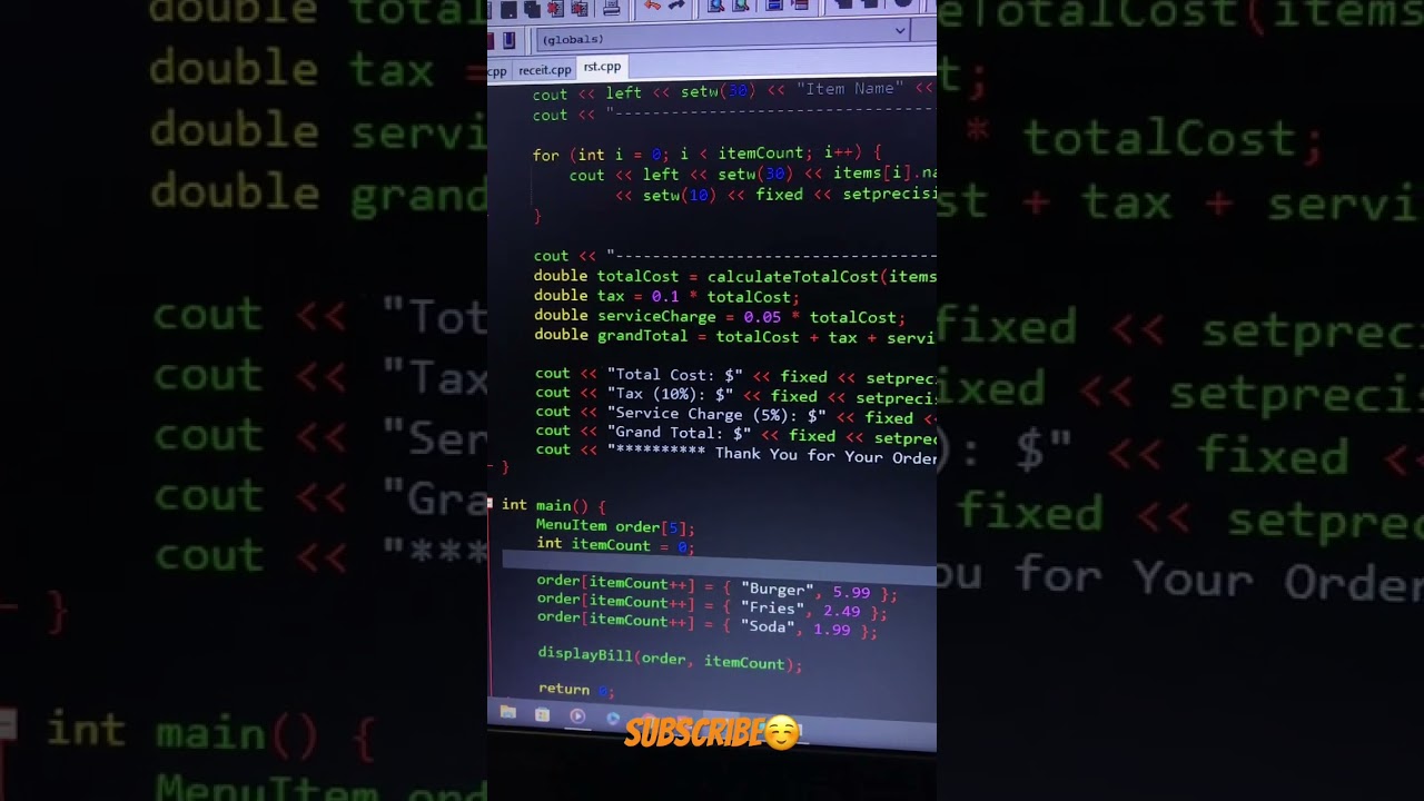 restaurant bill IDE dev c++ #cppprogramming