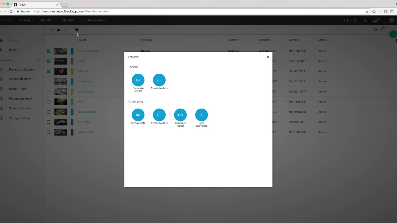 4 - Actions - Project Overview in ftrack Studio