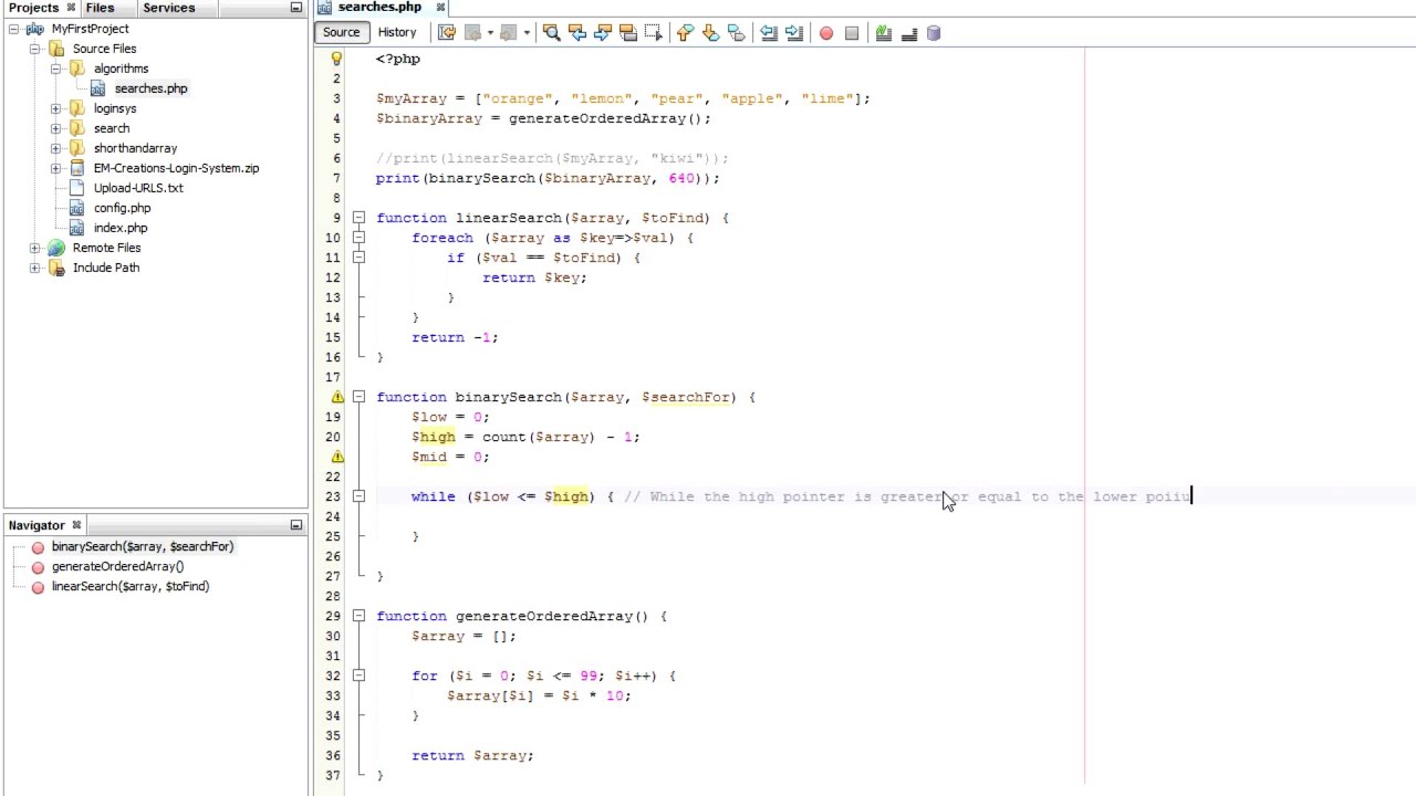 NetBeans PHP Tutorial - Binary Search #15