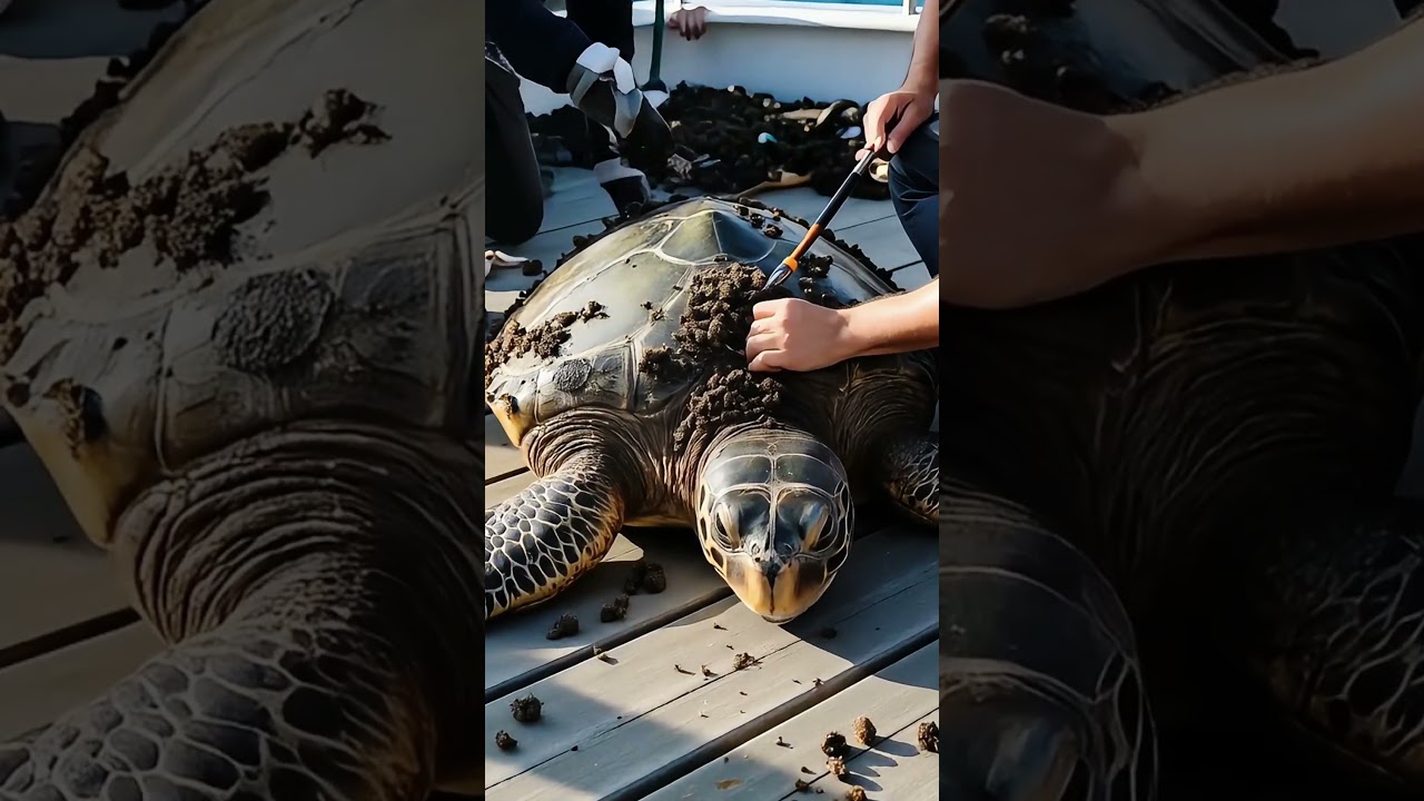 Fishermen help turtles remove barnacles #rescue   #animalprotection  #rescue  #barnacles  #turtles
