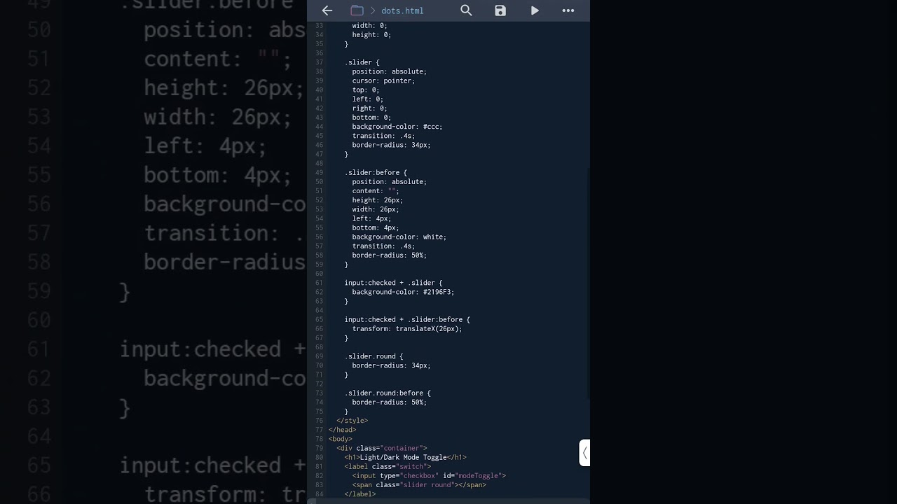 Light Dark Toggle Switch Animation using HTML CSS and JavaScript #programming #javascript  #shorts