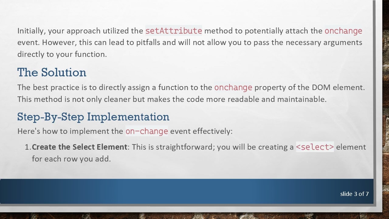 Adding on-change to Elements in Dynamically Generated Tables Using JavaScript