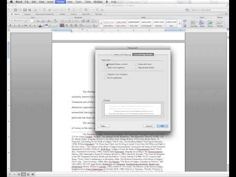 Turning Widow/Orphan Control "On" in Word 2011