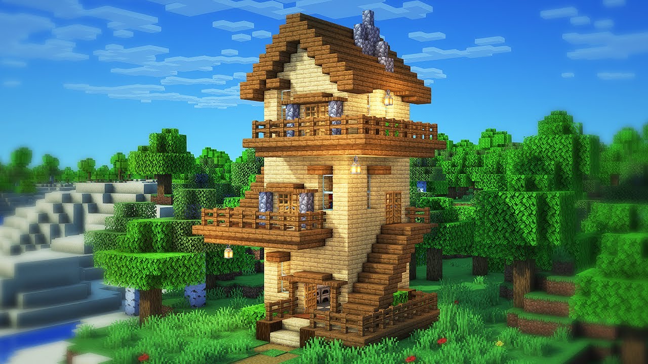 Minecraft: How To Build a Wooden Tall Birch house with 3 floors ...