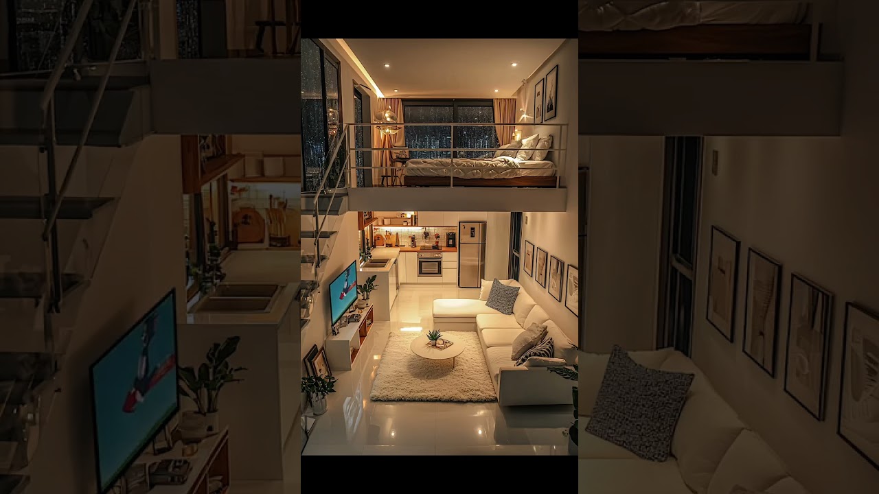 Elegant Modern Loft Apartment with Cozy Mezzanine Bedroom and Stunning Night View