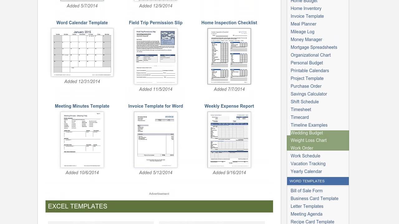 Downloadable Excel Templates