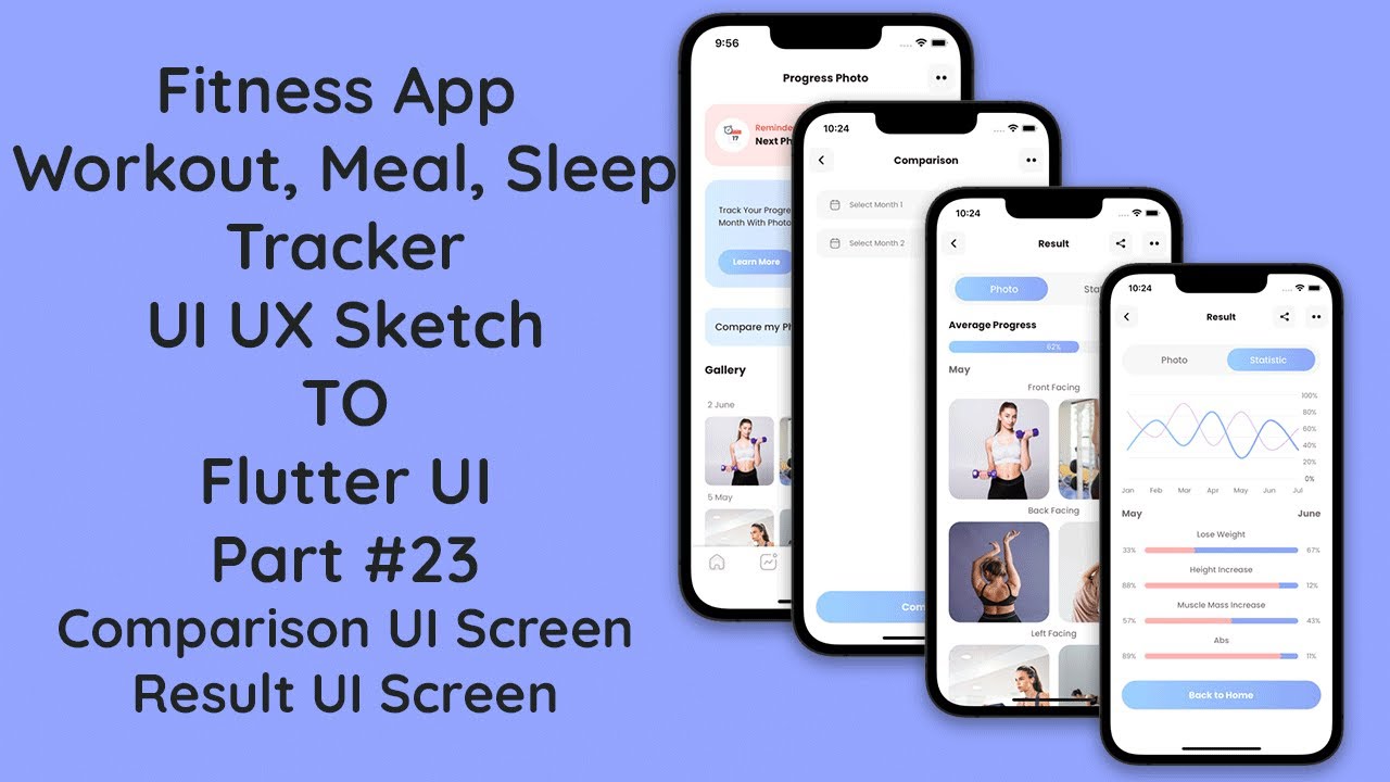 #23 Fitness Workout App UI in Flutter | Progress Comparison & Result | UI/UX Design