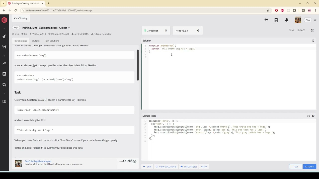 Codewars | Kata Training | Training JS #5: Basic data types--Object