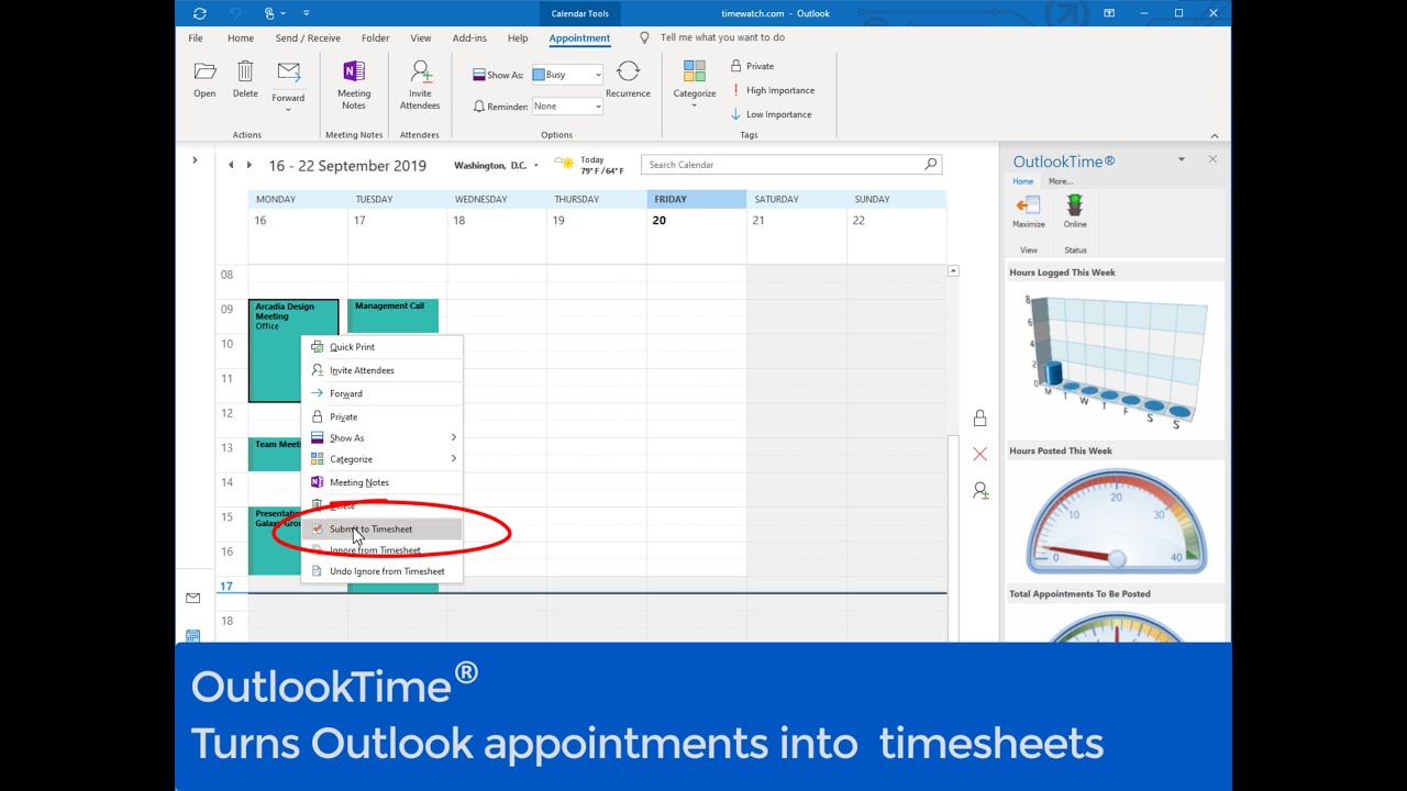 Outlook timesheet entry system.