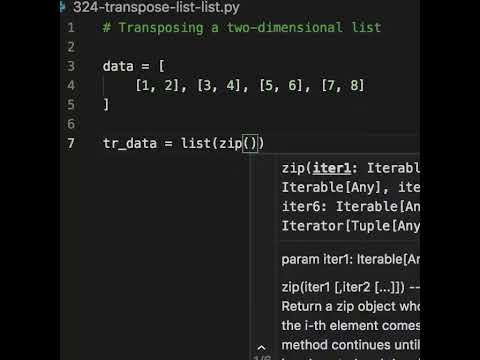 In this example, a two-dimensional list of lists is transposed. That means that the original data