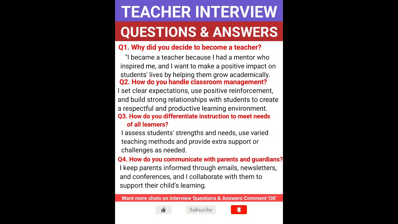 Teacher Interview Questions and Answers | Teaching Interview Questions and Answers