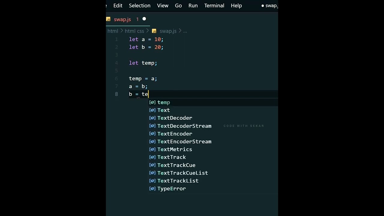 swap two variable in javascript program | javascript #coding #javascript