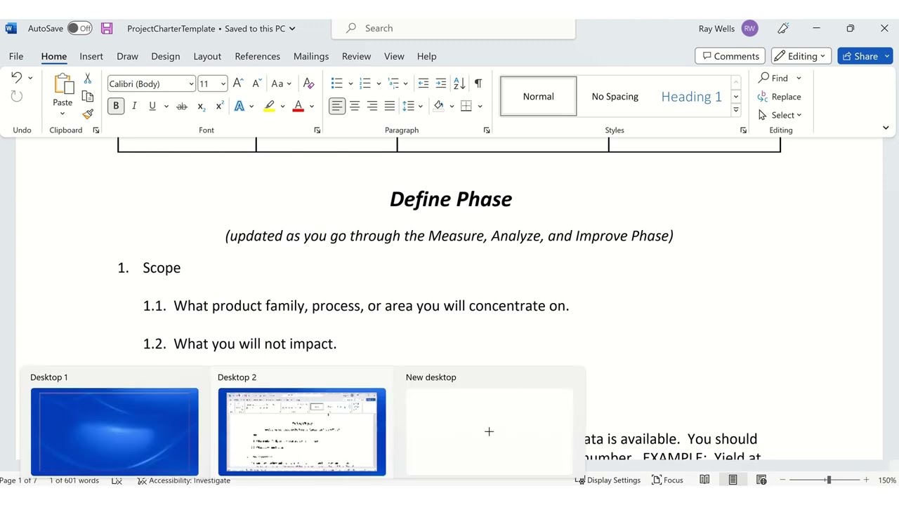 3/7 Program Management - Project Charter Template used for Lean Sigma and Six Sigma.