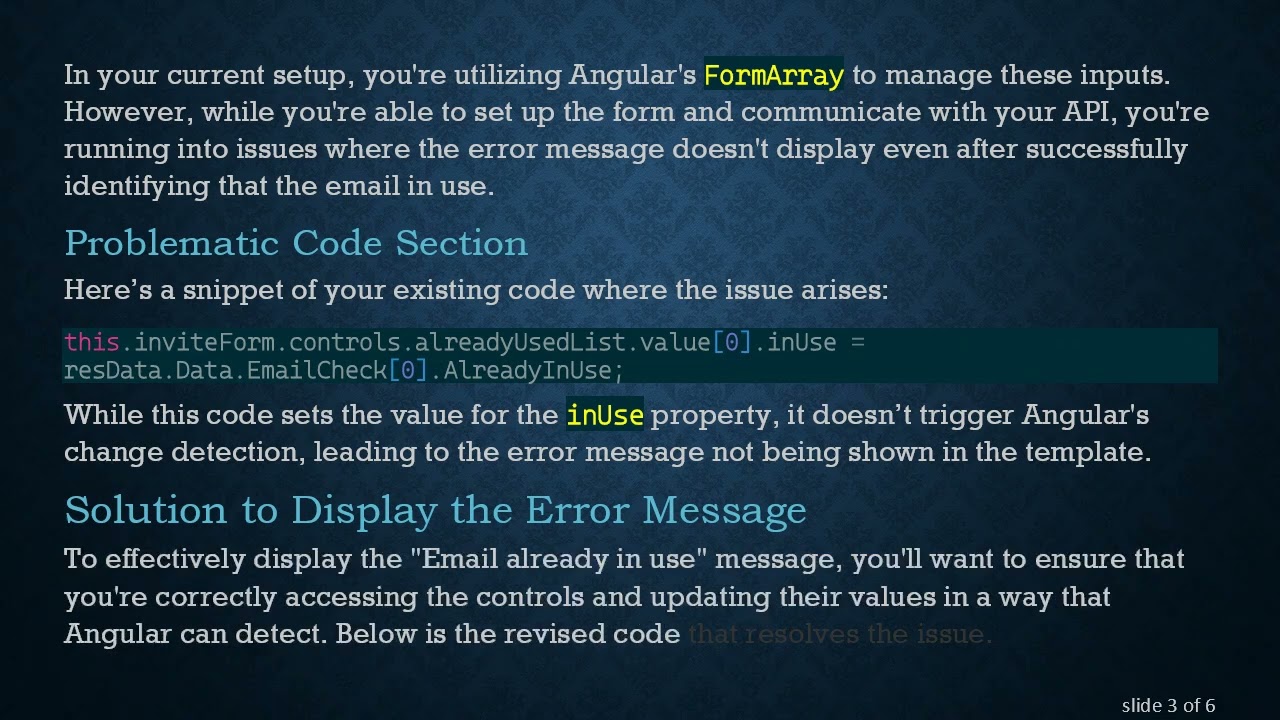 How to Display Email Already in Use Error Message in Angular Form Array