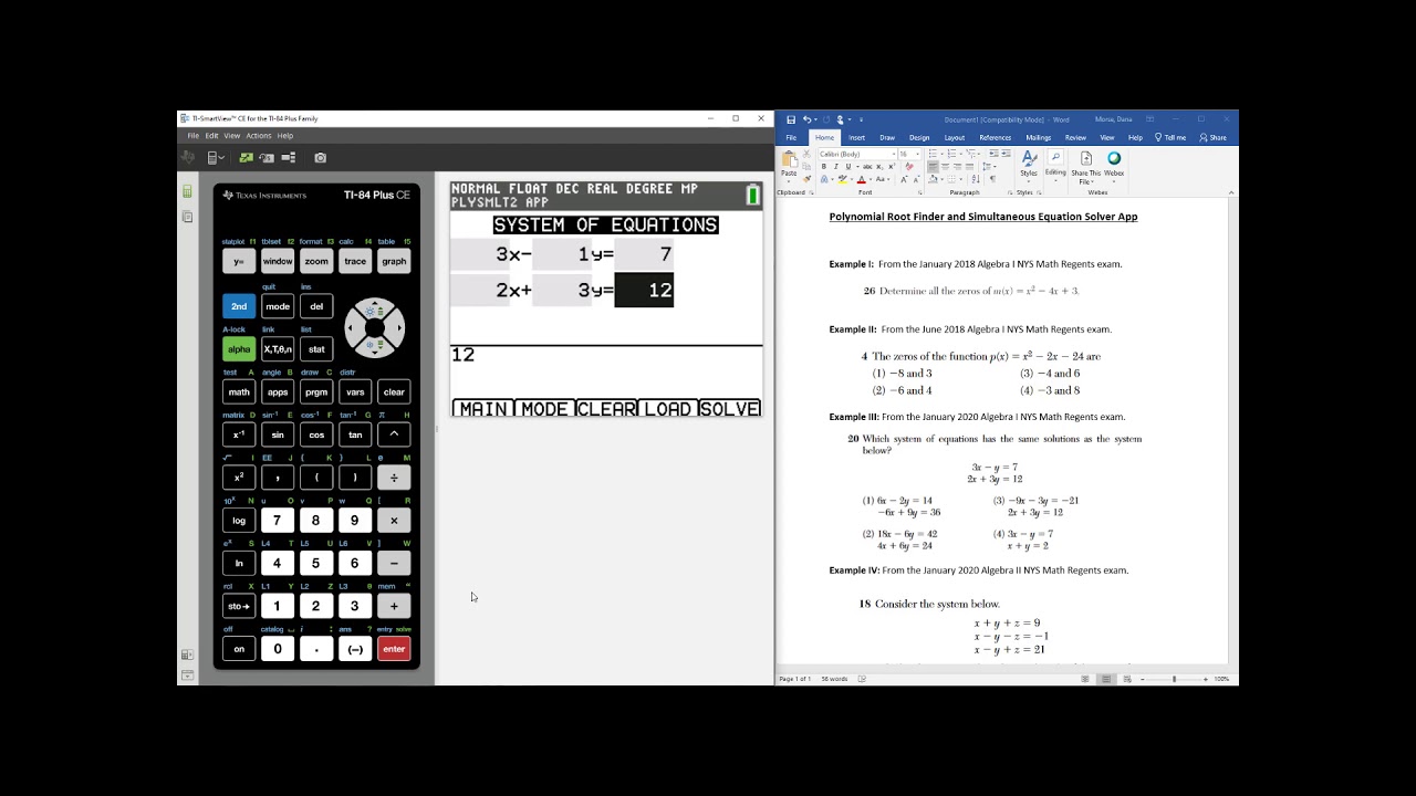 Tips for TI Technology: Polynomial Root Finder and Simultaneous Equation Solver App for the TI-84 +