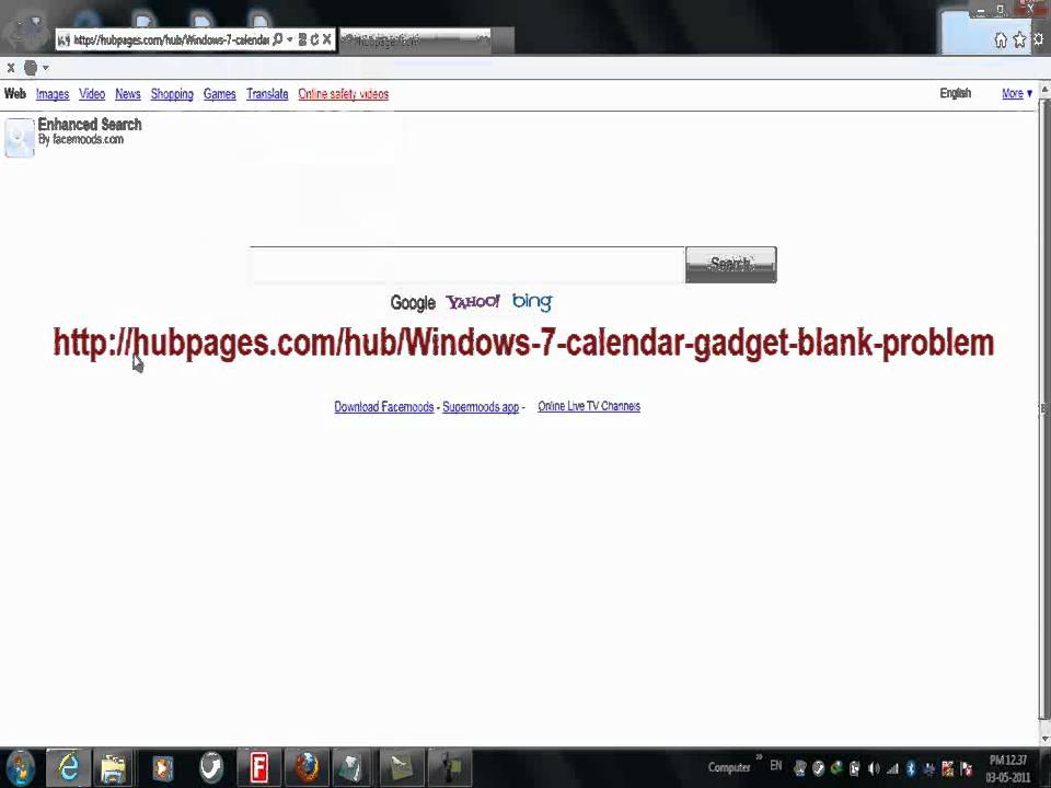 Windows 7 calendar gadget blank problem solve