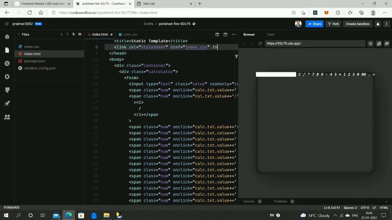 How to make a calculator with html and css on code sandbox