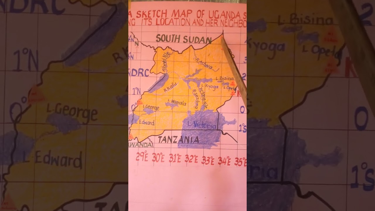 THE LOCATION OF UGANDA USING GRID REFERENCES.# SOME DRAINAGE AND RELIEF FEATURES. IN UGANDA.