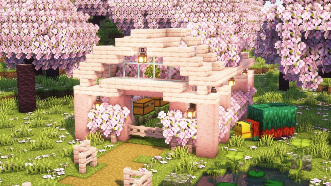 [Minecraft] How to Build a Cherry Blossom Sniffer House / Tutorial ...