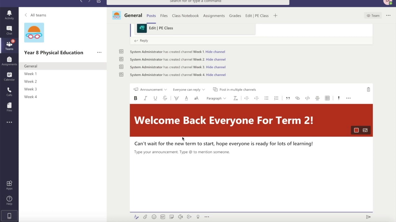 Microsoft Teams Announcements - Using an Announcement Template