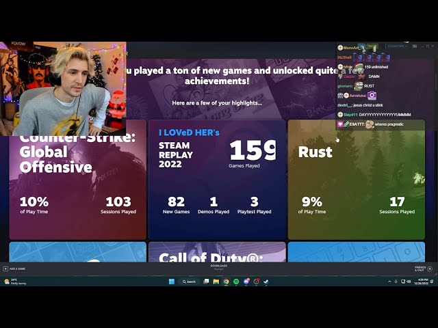 xQc showcases his Steam Replay 2022, reveals playing 159 games