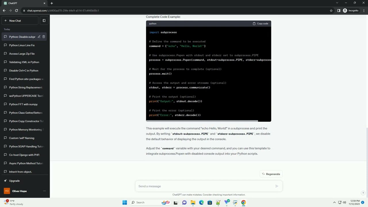 Disable console output from subprocess Popen in Python
