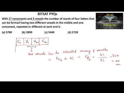 With 17 consonants 5 vowels number of words of 4 letters|BITSAT|Entrance Exam|VIT|JEE|CET|P&C|PYQ|24