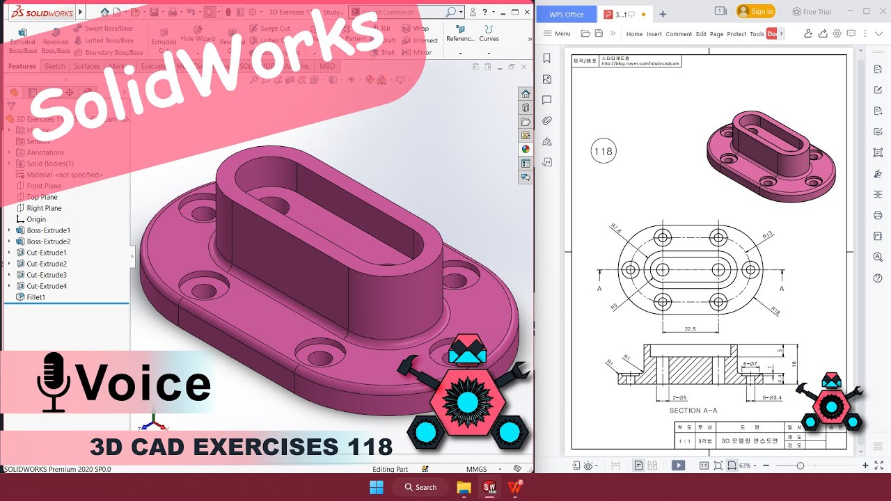 SolidWorks | 3D CAD EXERCISES 118 | StudyCadCam | Solution Tutorial |