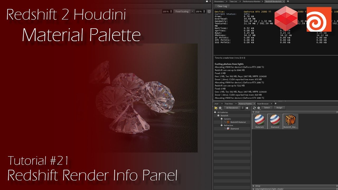 Redshift 2 Houdini - Tutorial #21 - Material Palette Support & Redshift Render Info Panel