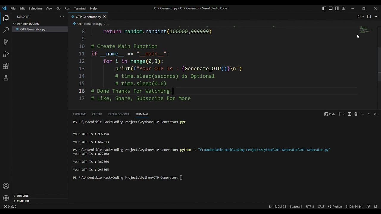 Create Simple OTP Generator Using Python | Python Project | Undeniable Hack