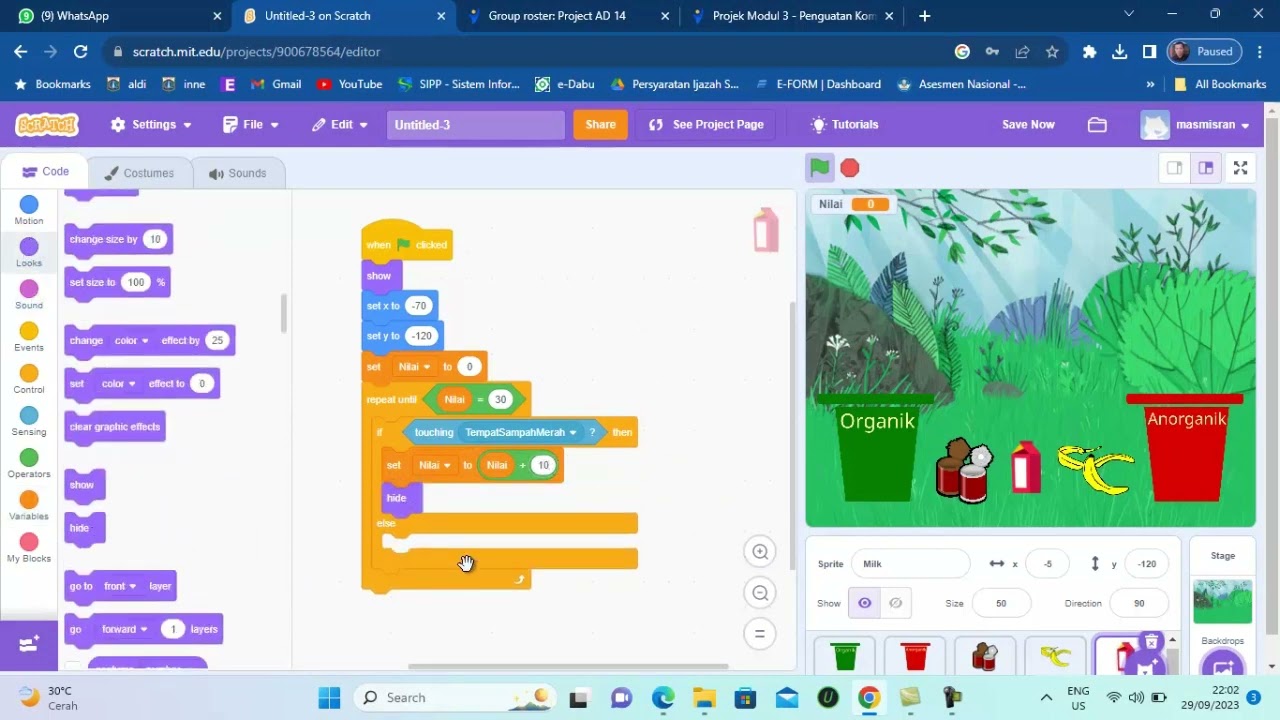 Proyek Modul 3 Algoritma Pemrograman Tutorial Membuat Game Memilah Sampah dengan Scratch