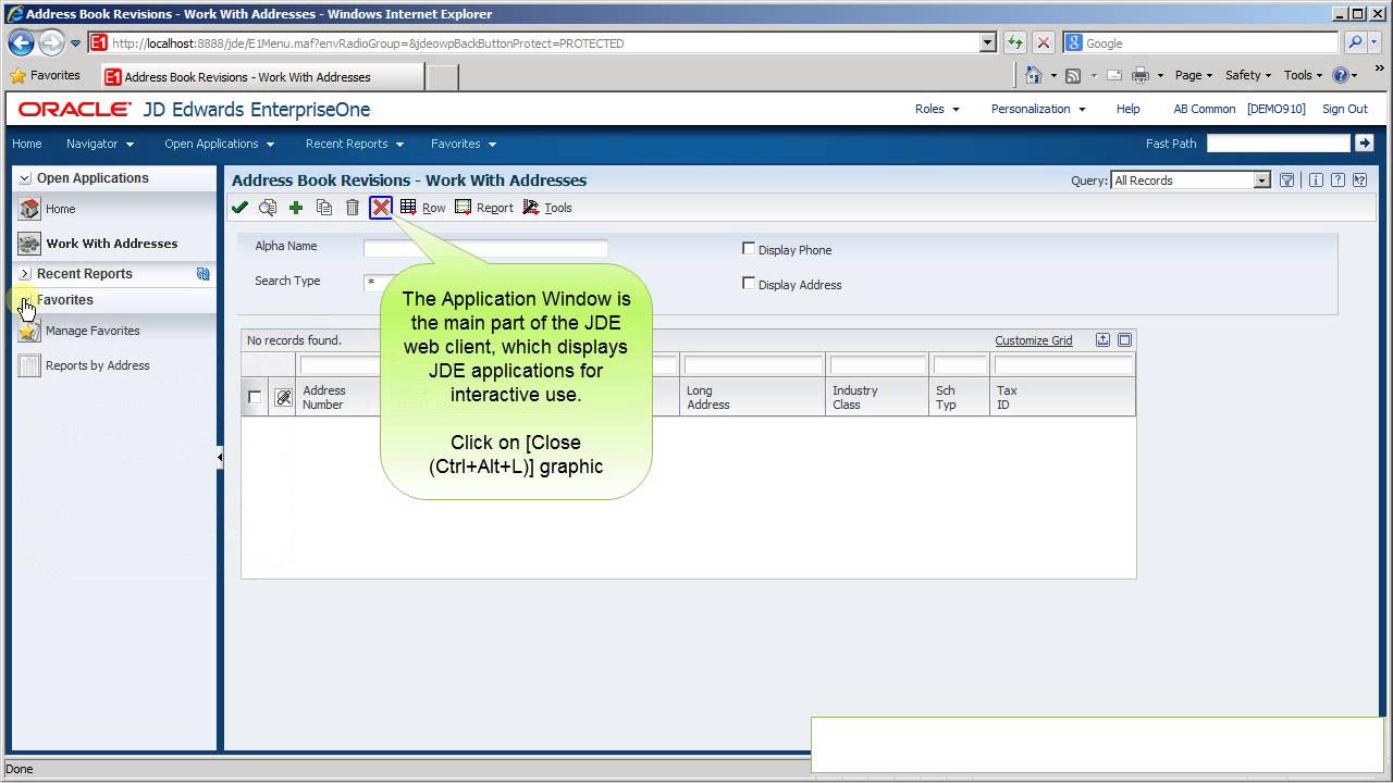 Home Page Tour - JDE E1 91 - Navigation
