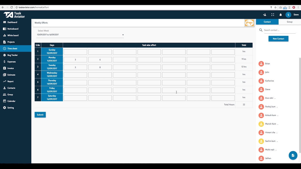 Tutorial 5 Time Sheet | Task Aviator | Project Management Tool