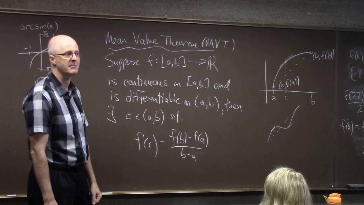 Intro Real Analysis, Lec 16, Part 1: Mean Value Theorem: Statement, Basic Examples, and Proof