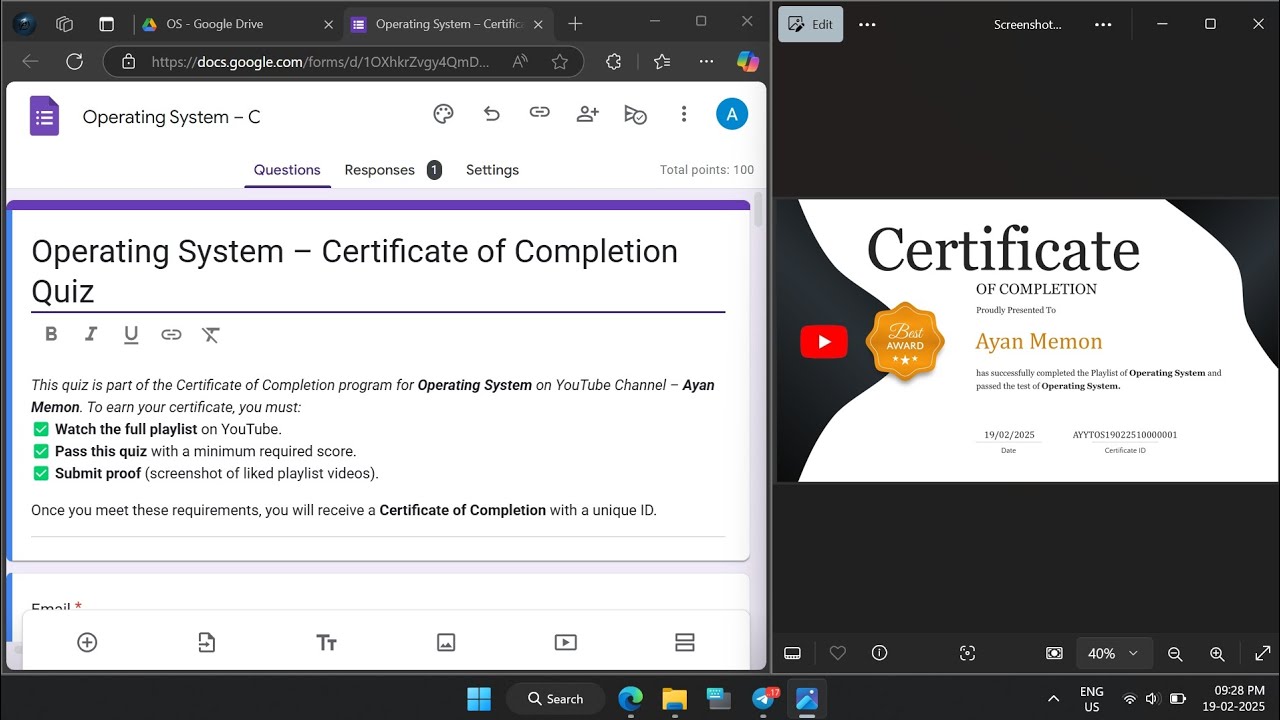 Operating System Completion Certificate | OS | GTU | GTU 100 Points Activity Certificate