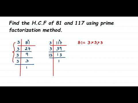Find the H.C.F of 81 and 117 using prime factorization method.