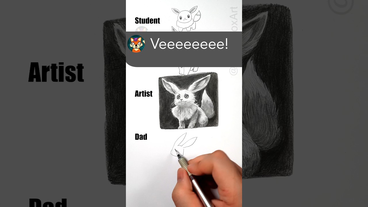 Veeeeeee! Daddy vs Artist how to draw Eevee. #anime #pokemon #shorts