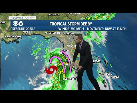 Tropical Storm Debby moving through Gulf toward Florida with hurricane warnings