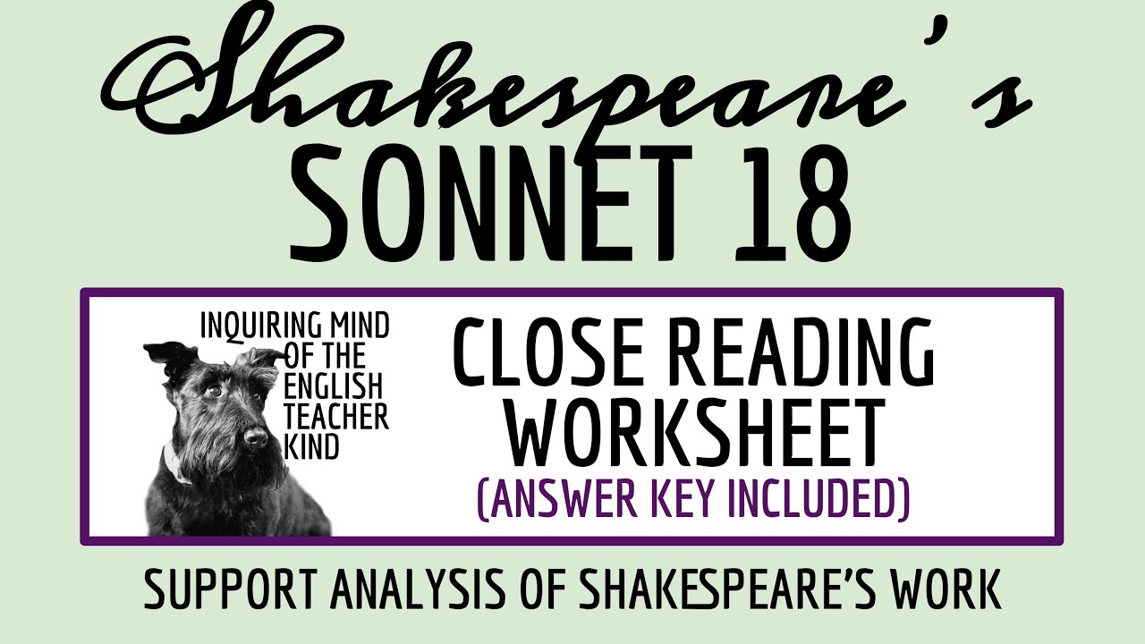 Shakespeare's Sonnet 18 Close Reading Worksheet and Answer Key | High School Poetry Analysis