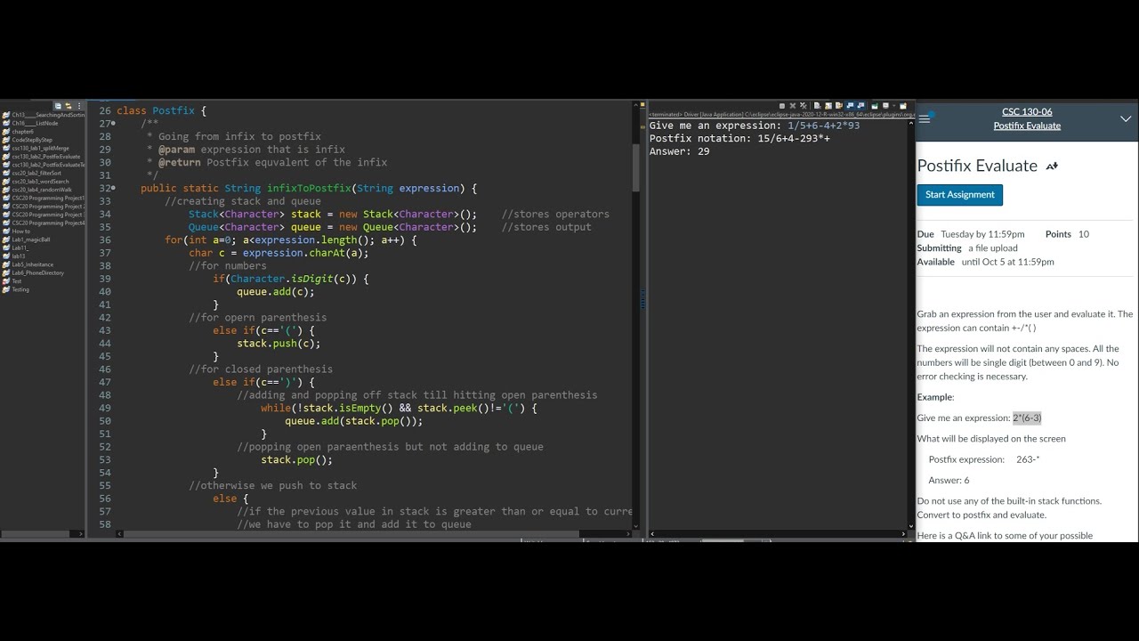 Postfix Java FULL assignment (with generic T types) | Data Structures and Algorithm Analysis Lab2