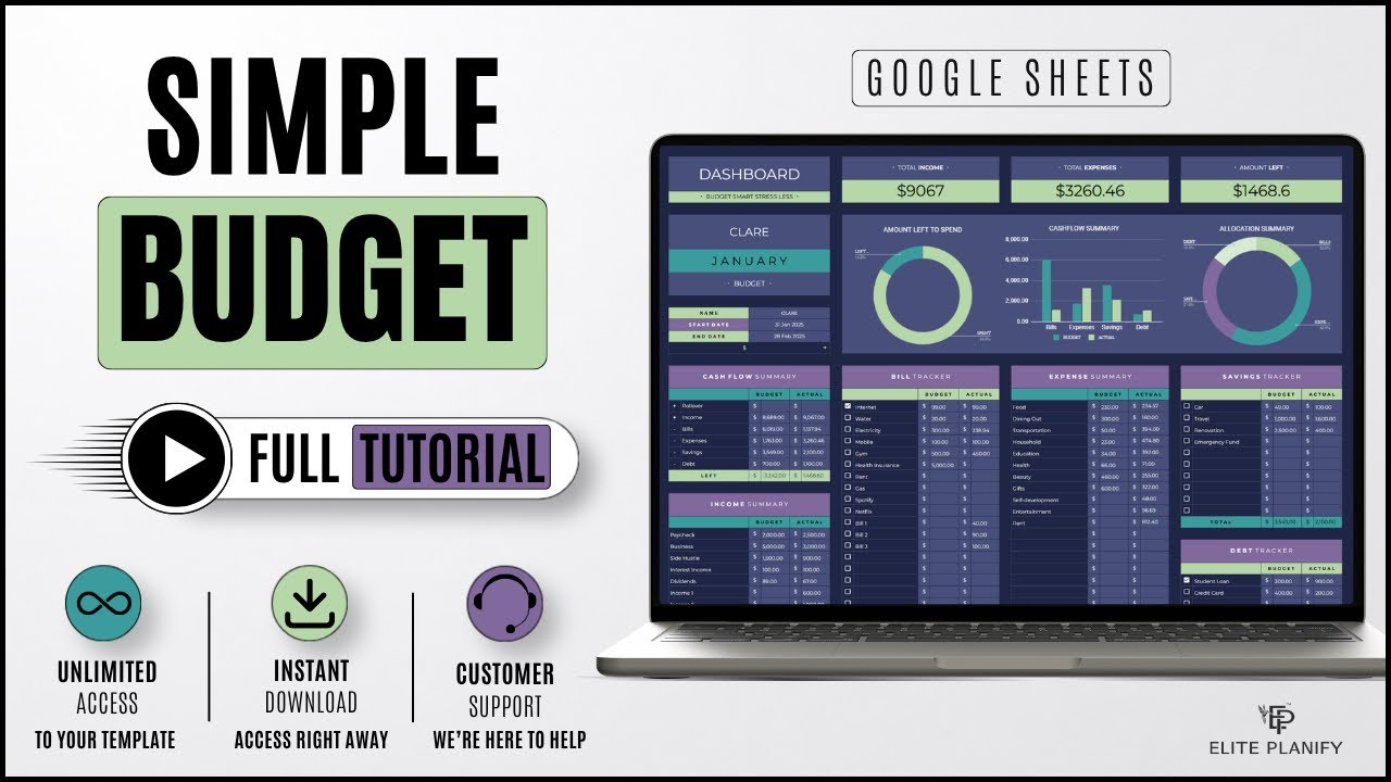 Budget Template Google Sheets Tutorial (Dark Mode) | How to Use (Simple & ADHD-Friendly)