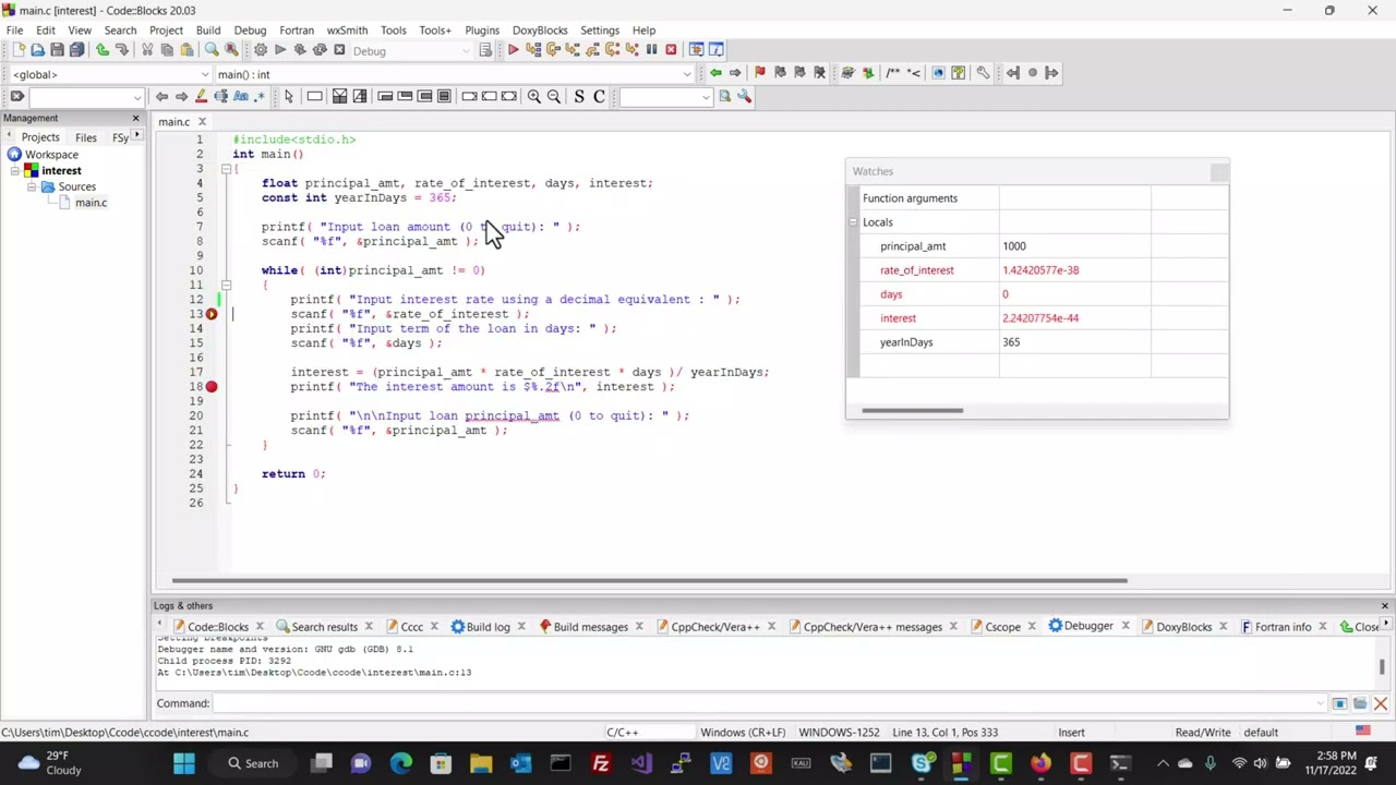 Codeblocks basic debugger