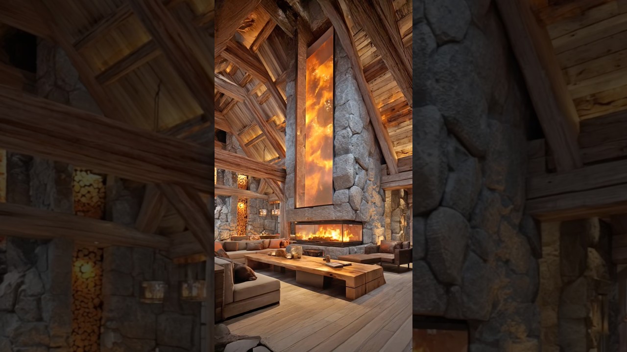 These Giant Cabin Fireplaces Steal the Show With Vertical Inferno Flames